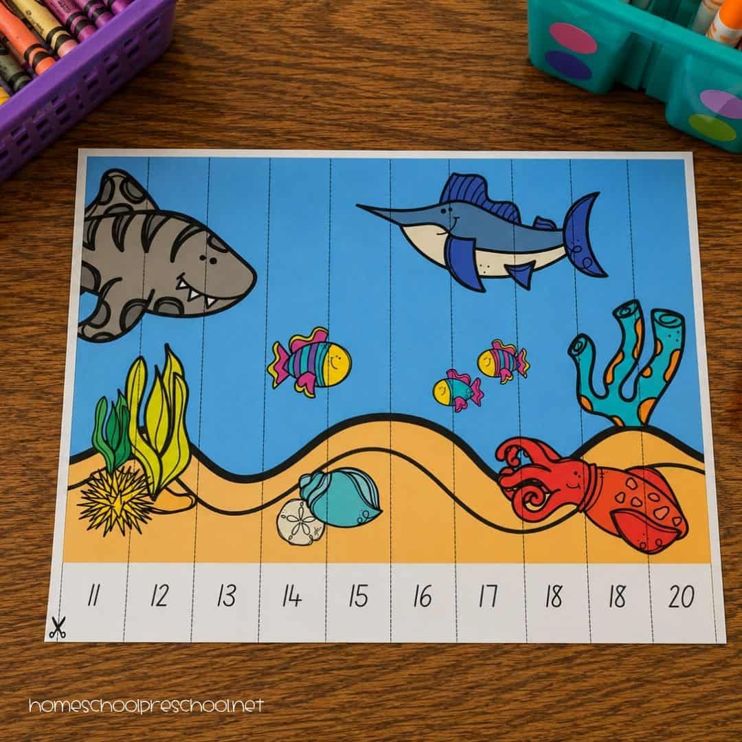 Ocean Number Sequencing Puzzles for Preschool Math