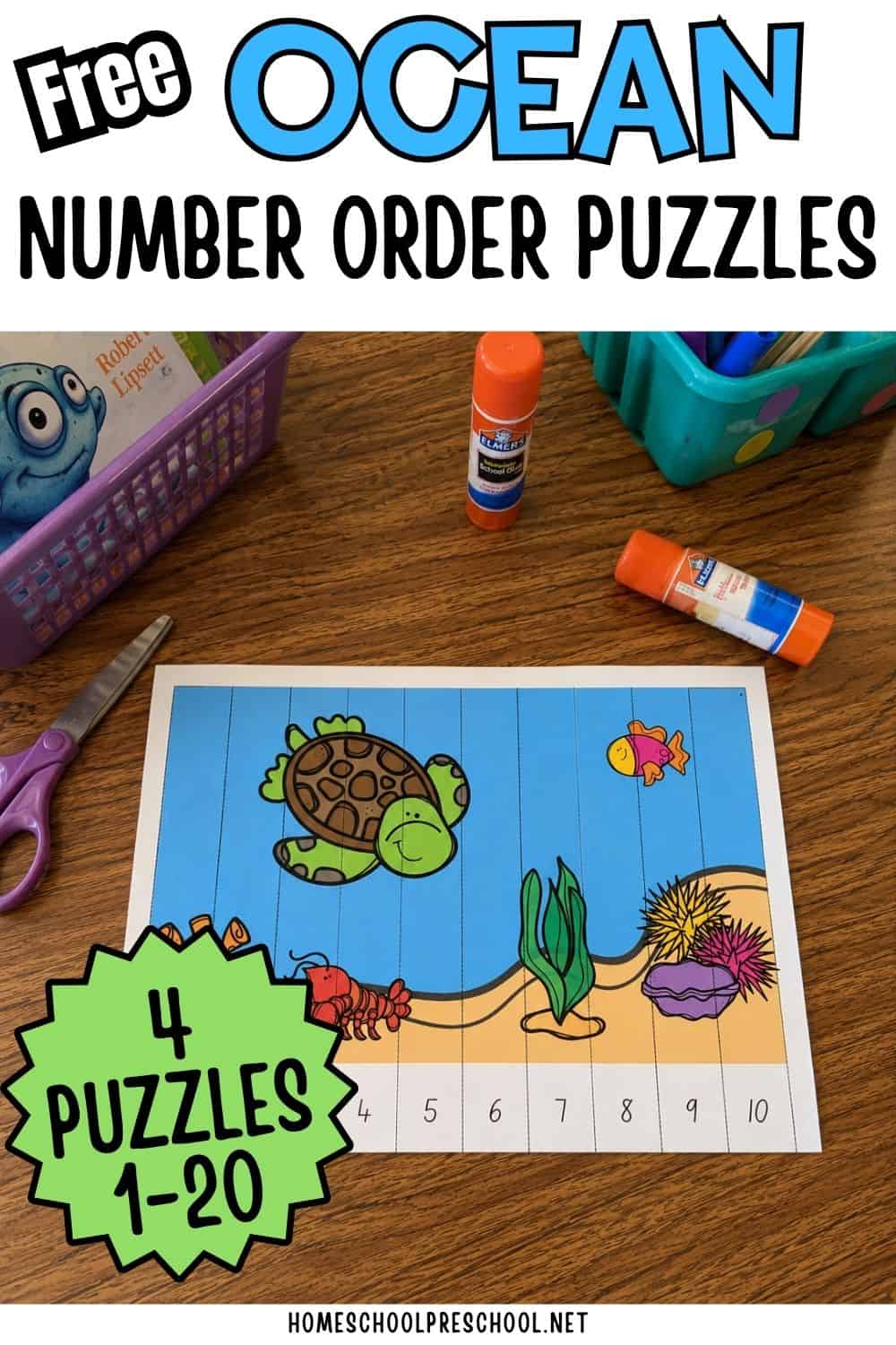 Ocean Number Sequencing Puzzles for Preschool Math