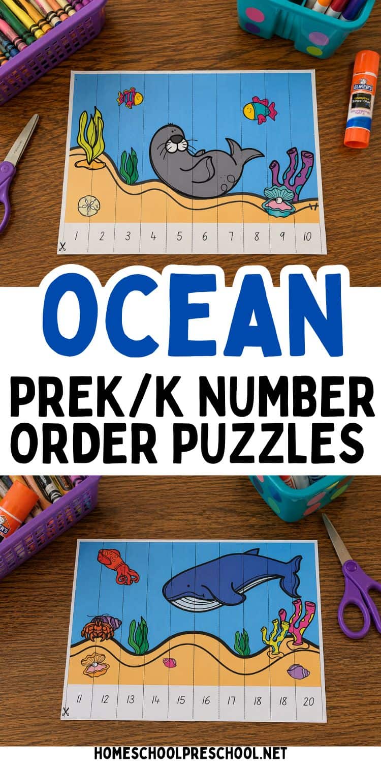 Ocean Number Sequencing Puzzles for Preschool Math