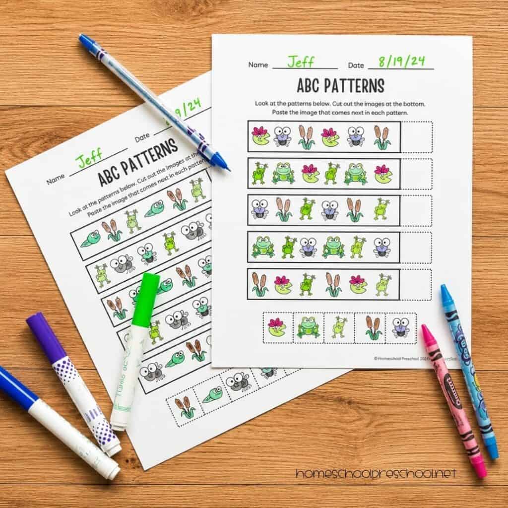 Free Frog ABC Patterns Worksheets for Preschool & Kindergarten