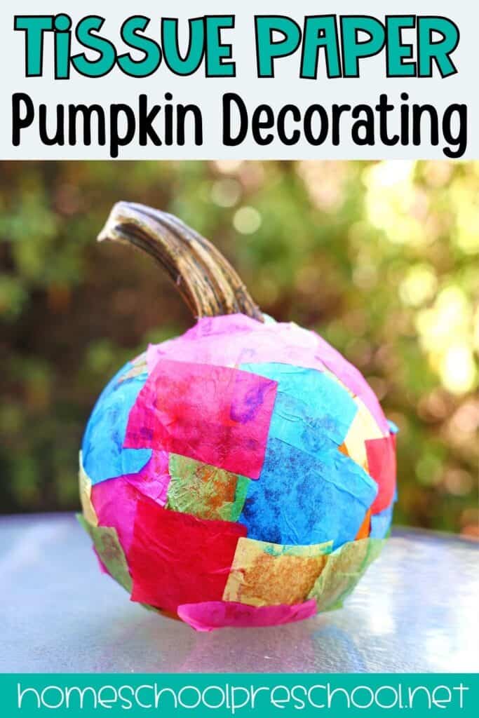Tissue Paper Pumpkin Decorating Idea for Preschoolers